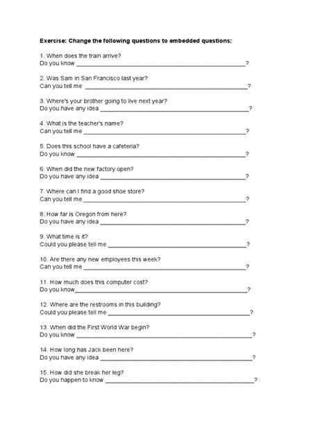 Embedded Questions Exercise Pdf