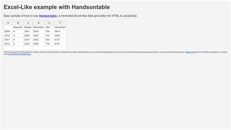 excel like example with handsontable