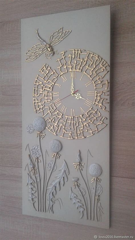 Часы настенные барельеф Золотая стрекозаслоновая кость в интернет магазине на Ярмарке Мастеров