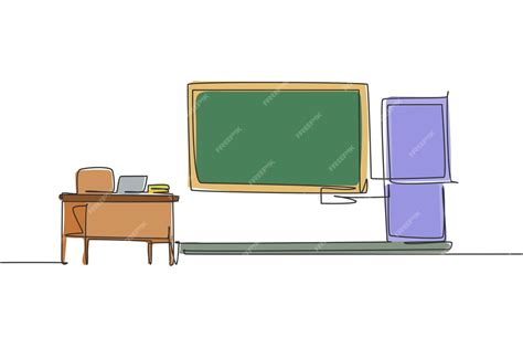 Premium Vector Single Continuous Line Drawing Classroom Interior With
