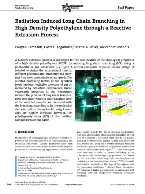 Pdf Radiation Induced Long Chain Branching In High Density Polyethylene Through A Reactive