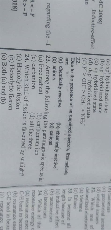 Among The Following The Paramagnetic Species Is A Free Radical B