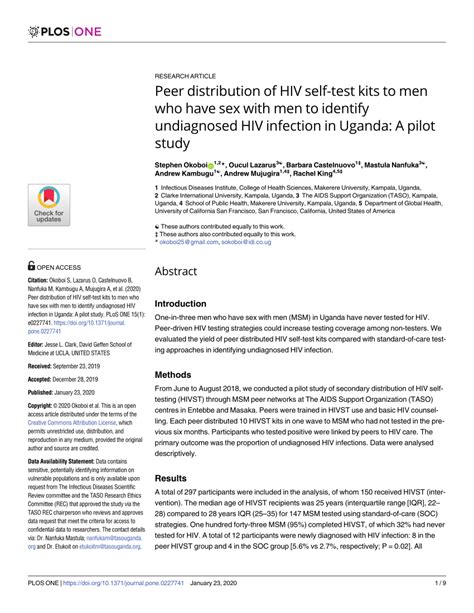 Pdf Peer Distribution Of Hiv Self Test Kits To Men Who Have Sex With Men To Identify