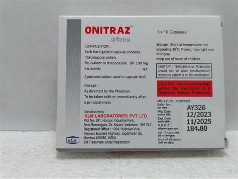 Onitraz Itraconazole Capsules Bp 100 Mg 1 10 At ₹ 184 8 Pack In Nagpur