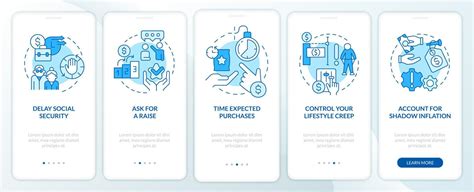 Consumers Deal With Inflation Blue Onboarding Mobile App Screen Walkthrough 5 Steps Editable