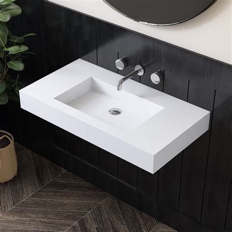Medunjess 35 Wall Mounted Bathroom Sink Solid Surface Rectangular Bathroom Sink And Reviews