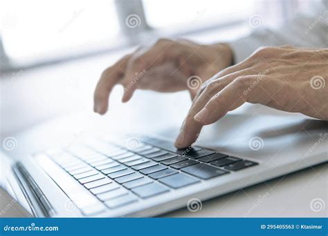Typing On A Laptop Computer Keyboard As Data Input Stock Image Image Of Management Examine