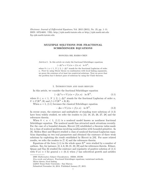 Pdf Multiple Solutions For Fractional Schrödinger Equations