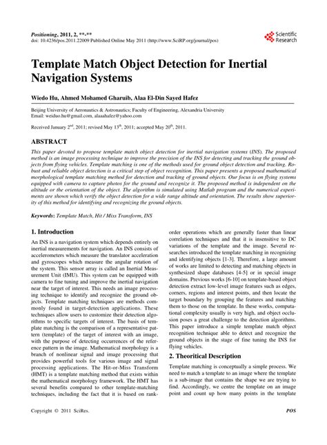 PDF Template Match Object Detection For Inertial Navigation Systems