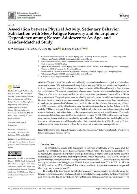 Pdf Association Between Physical Activity Sedentary Behavior Satisfaction With Sleep Fatigue