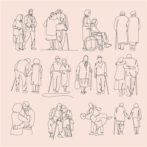 Premium Vector Old Couple In Continuous Line Art Drawing Style Senior