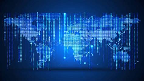 Abstract World Map With Glowing Particles Global Connections Technology And Data Flow Stock