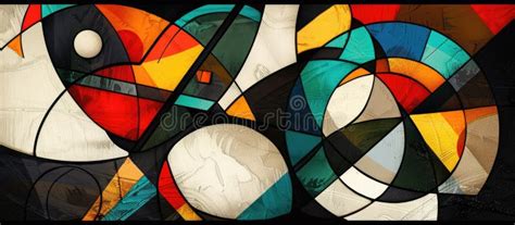 Colorful Street Mural With Abstract Geometric Shapes And Circles Creating Dynamic Composition