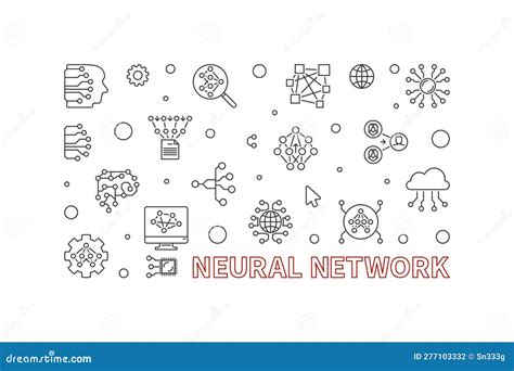 Neural Network Outline Horizontal Banner Vector Artificial