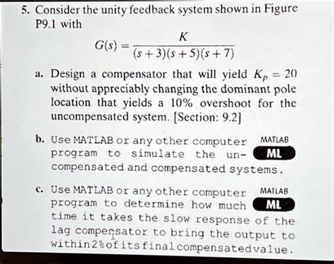 Solved 5 Consider The Unity Feedback System Shown In Figure P91 With K A Design A