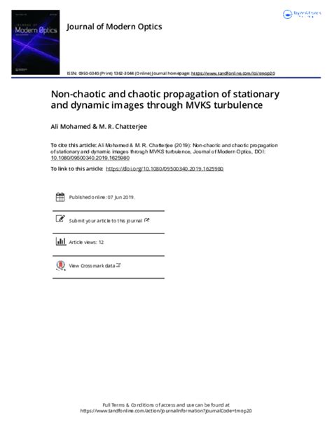 Pdf Non Chaotic And Chaotic Propagation Of Stationary And Dynamic Images Through Mvks Turbulence