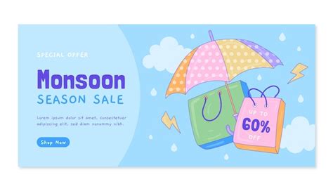 몬순 시즌을 위한 손으로 그린 배경 무료 벡터