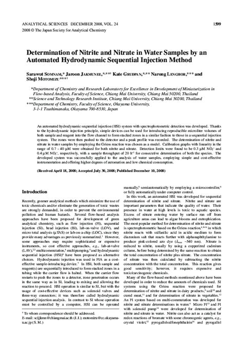 Pdf Determination Of Nitrite And Nitrate In Water Samples By An Automated Hydrodynamic