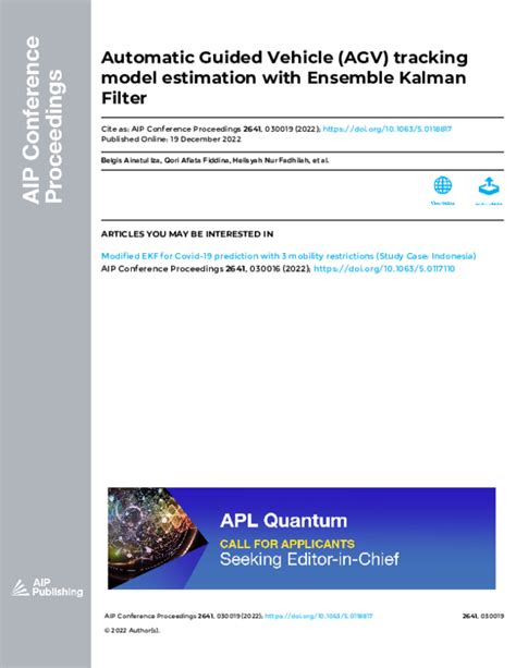Pdf Automatic Guided Vehicle Agv Tracking Model Estimation With Ensemble Kalman Filter