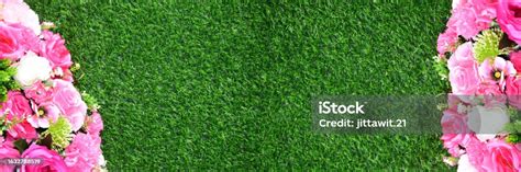 배경을 위한 다양한 인공 덩굴 식물 분홍색 꽃이 있는 계단 녹색 인조 잔디의 아름다운 벽 식물의 조합 건강관리와 의술에 대한 스톡 사진 및 기타 이미지 Istock