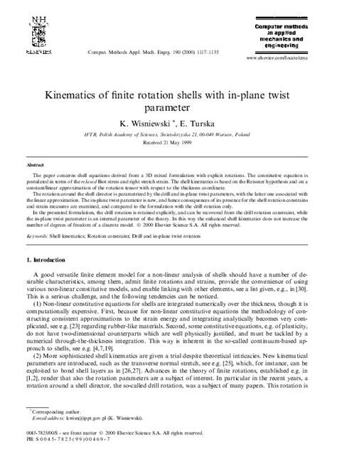 Pdf Kinematics Of Finite Rotation Shells With In Plane Twist Parameter