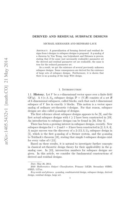 Pdf Derived And Residual Subspace Designs