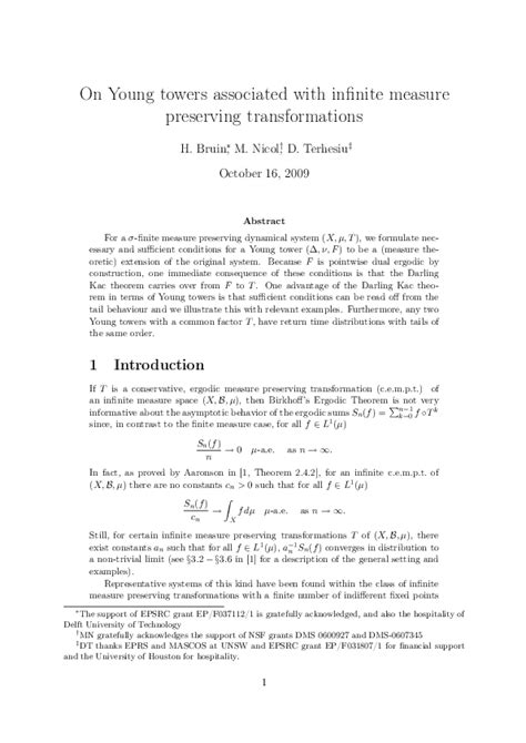 Pdf On Young Towers Associated With Infinite Measure Preserving Transformations