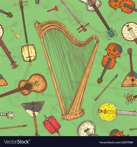 Seamless Pattern String Musical Instruments Vector Image