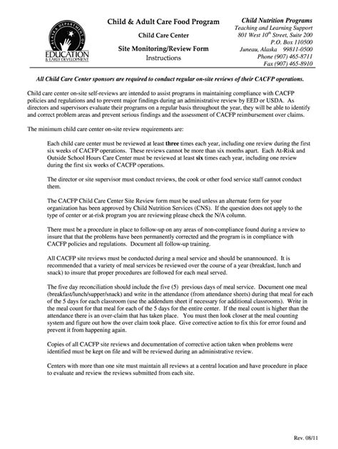 Fillable Online Cacfp Monitoring Form Bbna Head Start Fax Email Print Pdffiller