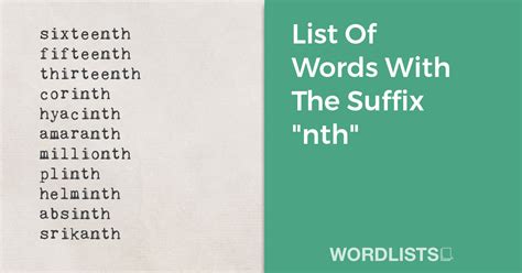 List Of Words With The Suffix Nth
