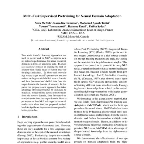 Multi Task Supervised Pretraining For Neural Domain Adaptation Acl Anthology