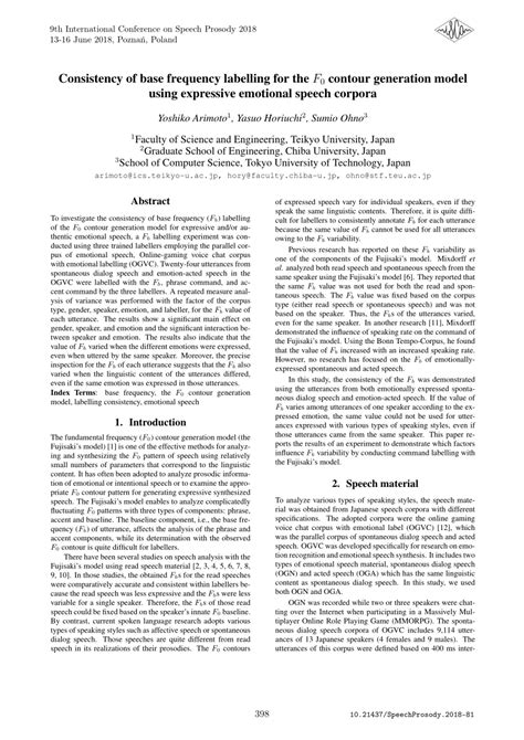 Pdf Consistency Of Base Frequency Labelling For The F0 Contour Generation Model Using