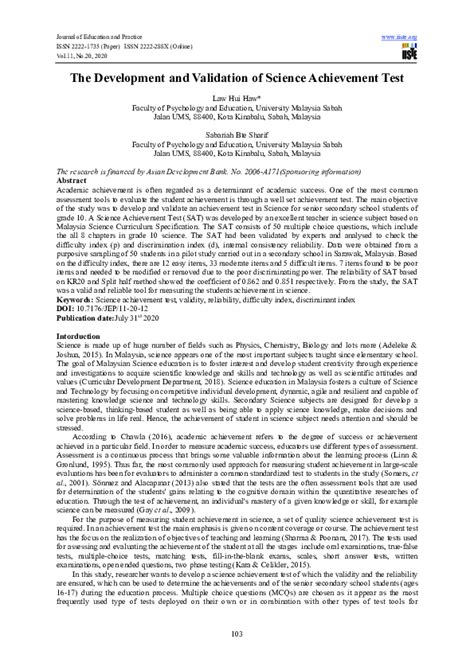 Pdf The Development And Validation Of Science Achievement Test