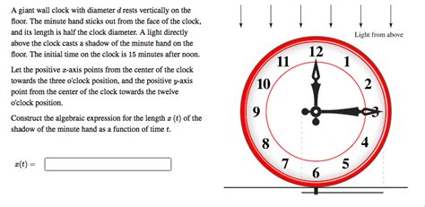 solved light from above a giant wall clock with diameter d