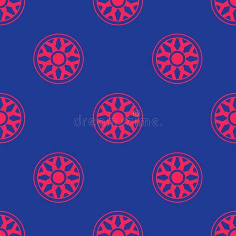 Red Alloy Wheel For Car Icon Isolated Seamless Pattern On Blue Background Vector Stock Vector