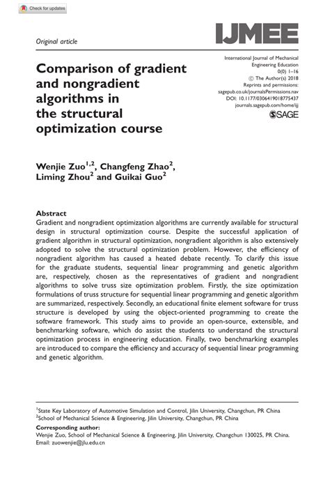 Pdf Comparison Of Gradient And Nongradient Algorithms In The Structural Optimization Course