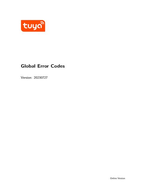Global Error Codes Tuya Iot Development Platform Tuya Iot