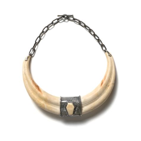 Asphyxiation Necklace Warthog Tusk Carved Bone Coffin Cut Silver