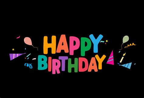 인사말 카드와 포스터와 풍선 색종이 선물 상자 생일 축 하 디자인 서식 파일에 대 한 행복 한 생일 인쇄 술 벡터 디자인 공휴일에 대한 스톡 벡터 아트 및 기타 이미지