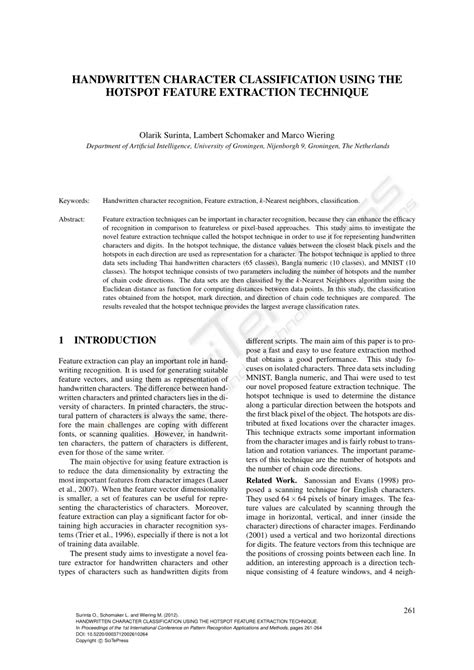 Pdf Handwritten Character Classification Using The Hotspot Feature