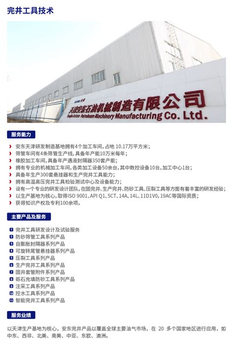 完井工具产品 安东石油