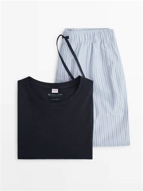 ზოლებიანი პიჟამოს შარვალი და ზედა · Მუქი Ლურჯი · Homewear Massimo Dutti