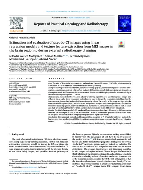 Pdf Estimation And Evaluation Of Pseudo Ct Images Using Linear Regression Models And Texture