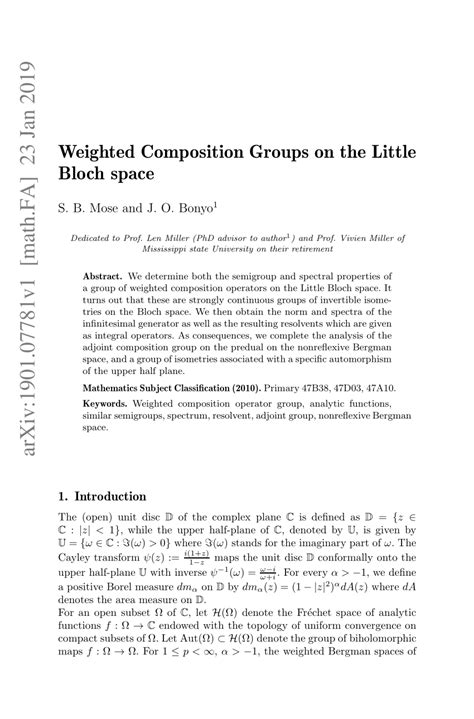 Pdf Weighted Composition Groups On The Little Bloch Space
