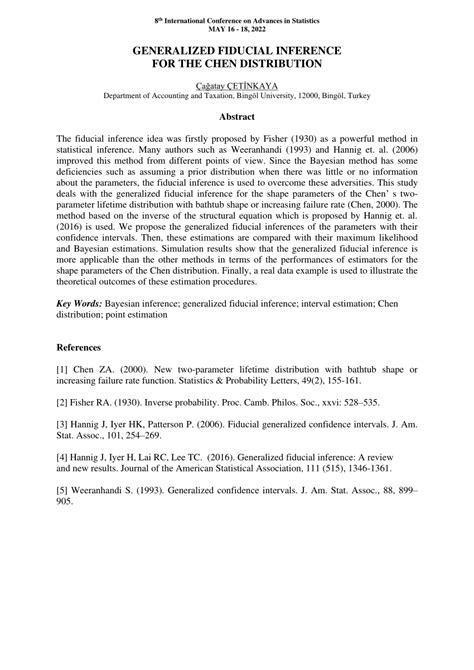 Pdf Generalized Fiducial Inference For The Chen Distribution Pdf Generalized Fiducial Inference For The Chen Distribution