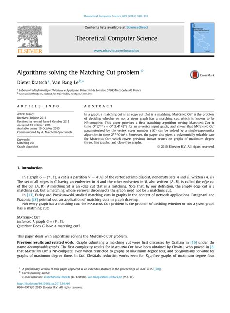 Pdf Algorithms Solving The Matching Cut Problem