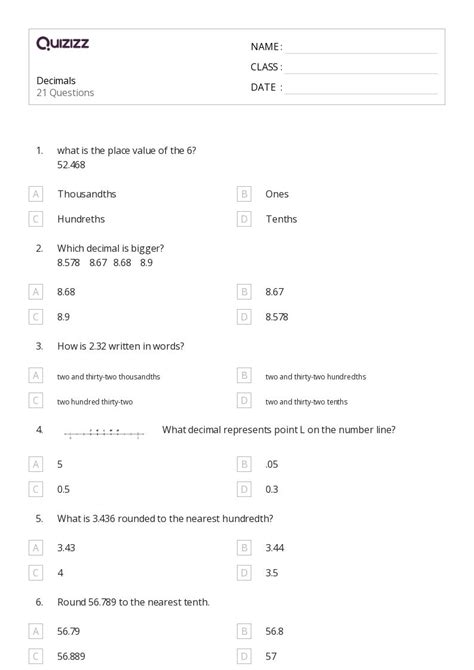 50 Decimals Worksheets For 3rd Class On Quizizz Free And Printable