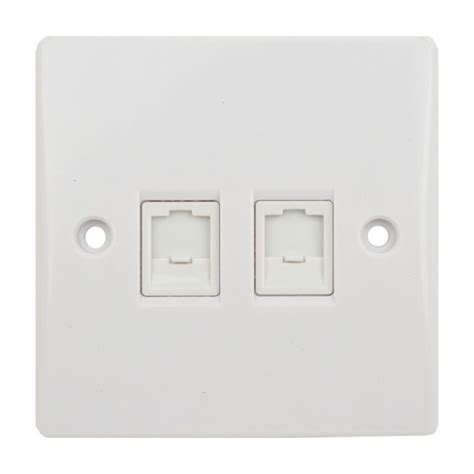 2 Gang Double Rj45 Data Socket On A Slimline White Plastic