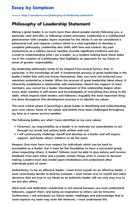 ≫ Philosophy Of Leadership Statement Free Essay Sample On
