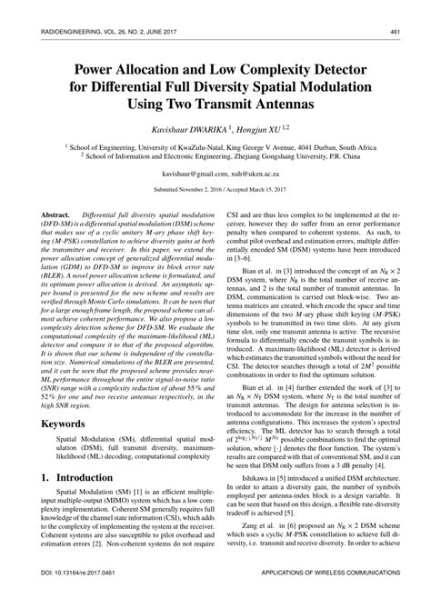 Pdf Power Allocation And Low Complexity Detector For Differential